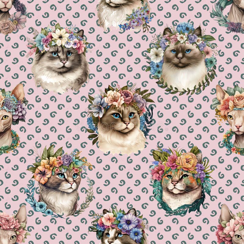 Seamless Repeating Pattern with Adorable Cute Cats Stock Image - Image ...