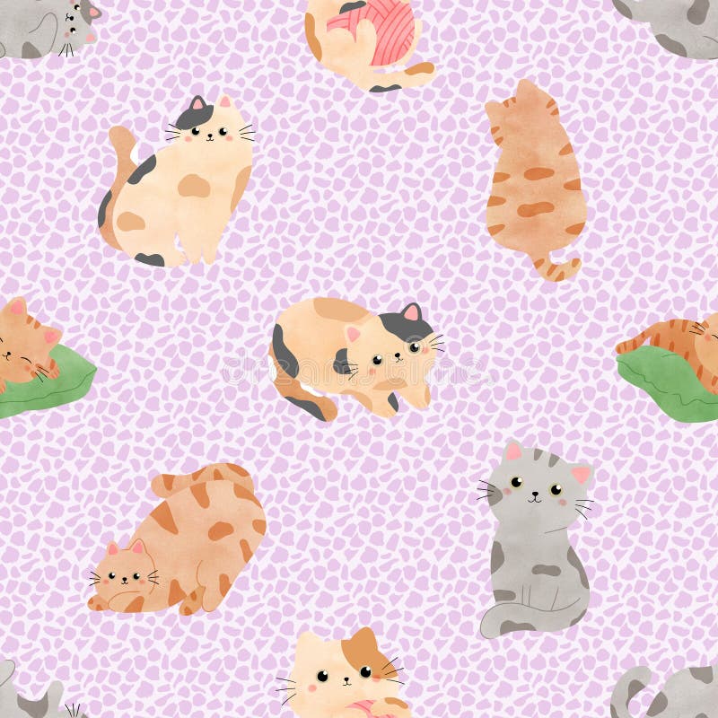 Seamless Repeating Pattern with Adorable Cute Cats Stock Image - Image ...