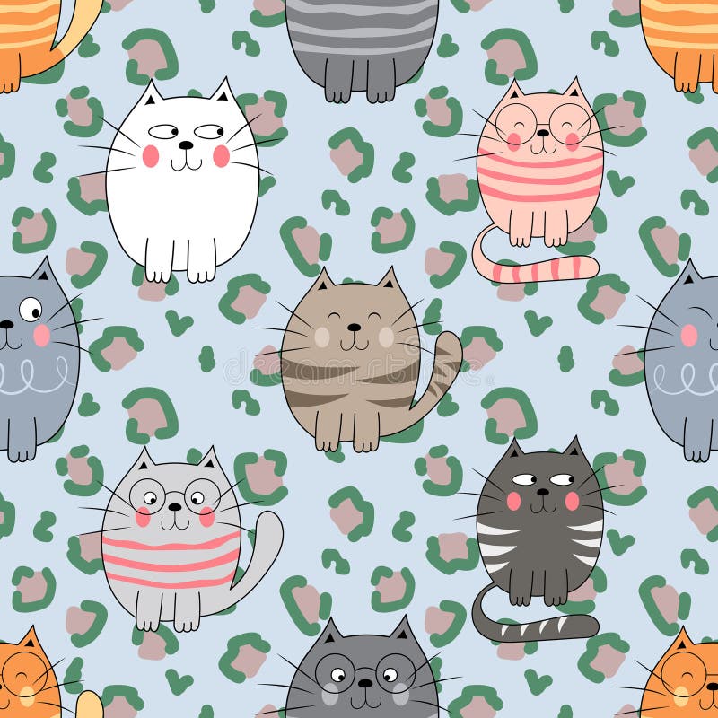 Seamless Repeating Pattern with Adorable Cute Cats Stock Illustration ...