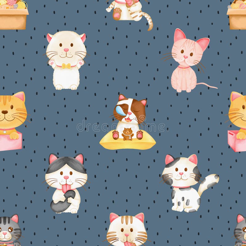 Seamless Repeating Pattern with Adorable Cute Cats Stock Illustration ...