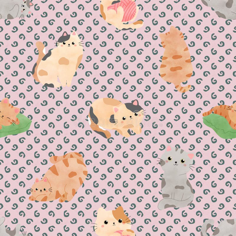 Seamless Repeating Pattern with Adorable Cute Cats Stock Image - Image ...