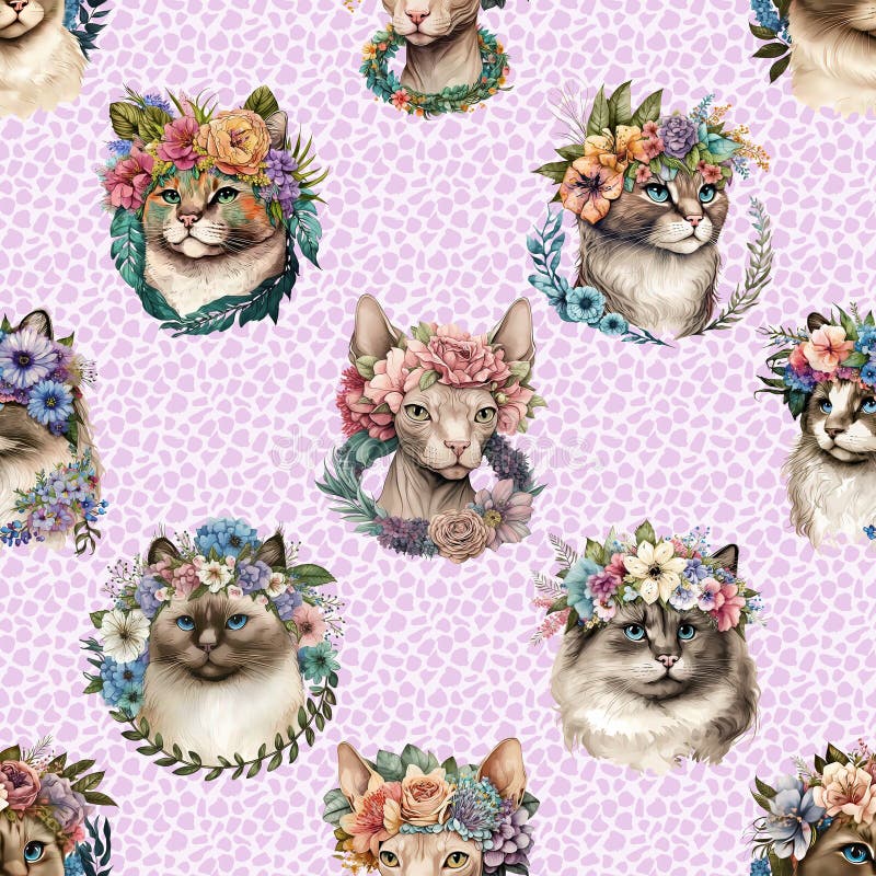Seamless Repeating Pattern with Adorable Cute Cats Stock Photo - Image ...