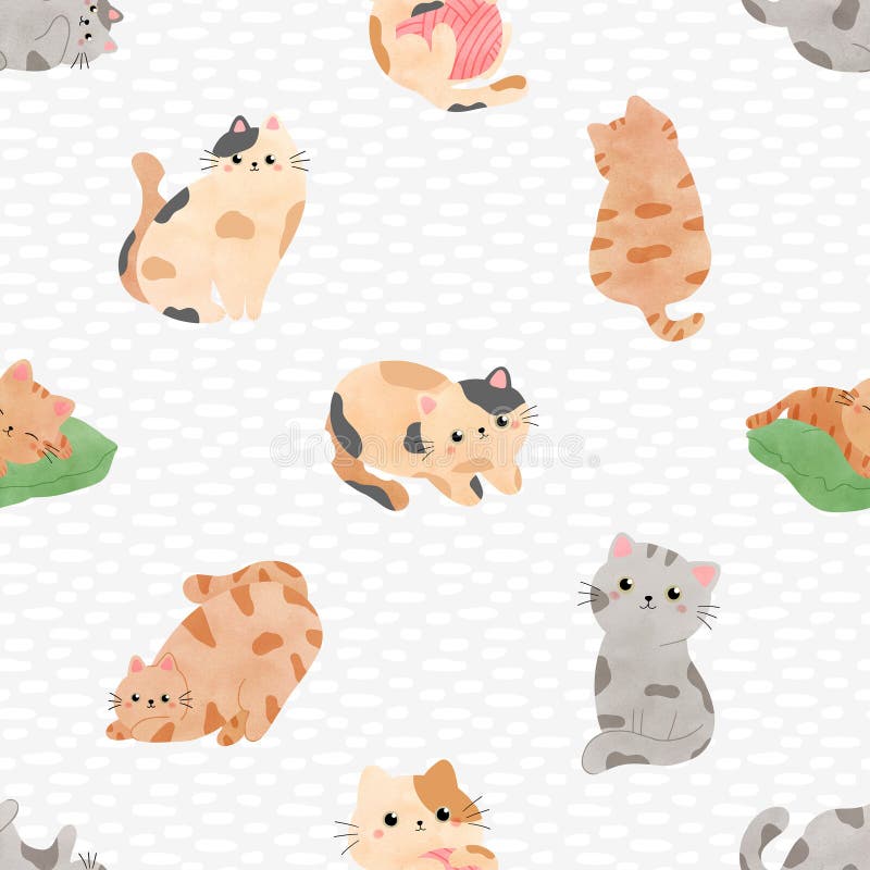 Seamless Repeating Pattern with Adorable Cute Cats Stock Illustration ...
