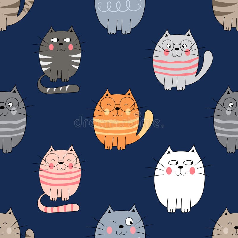 Seamless Repeating Pattern with Adorable Cute Cats Stock Illustration ...