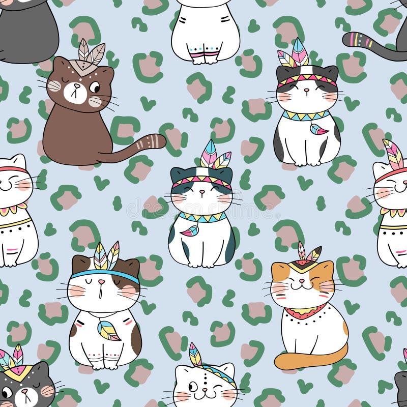 Seamless Repeating Pattern with Adorable Cute Cats Stock Illustration ...