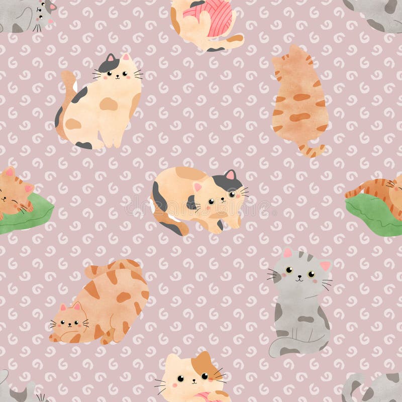 Seamless Repeating Pattern with Adorable Cute Cats Stock Photo - Image ...