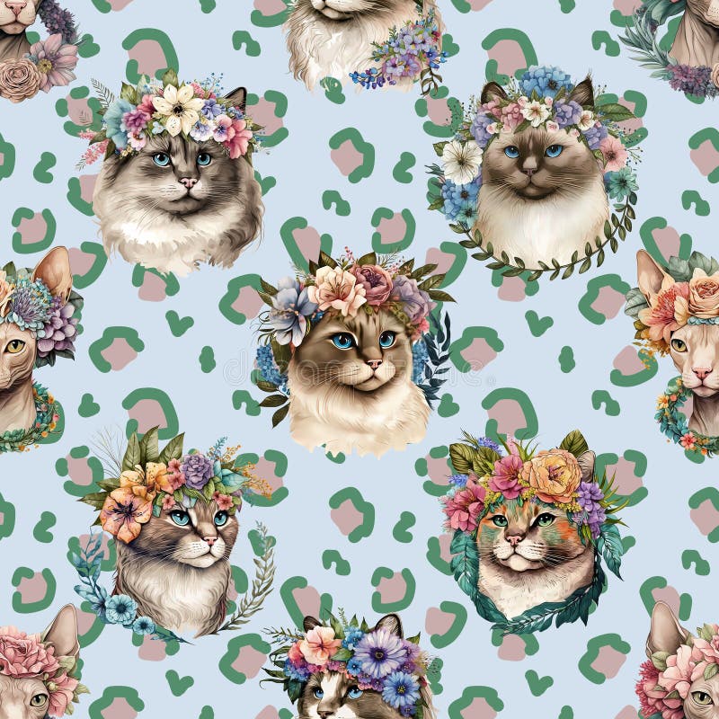 Seamless Repeating Pattern with Adorable Cute Cats Stock Photo - Image ...