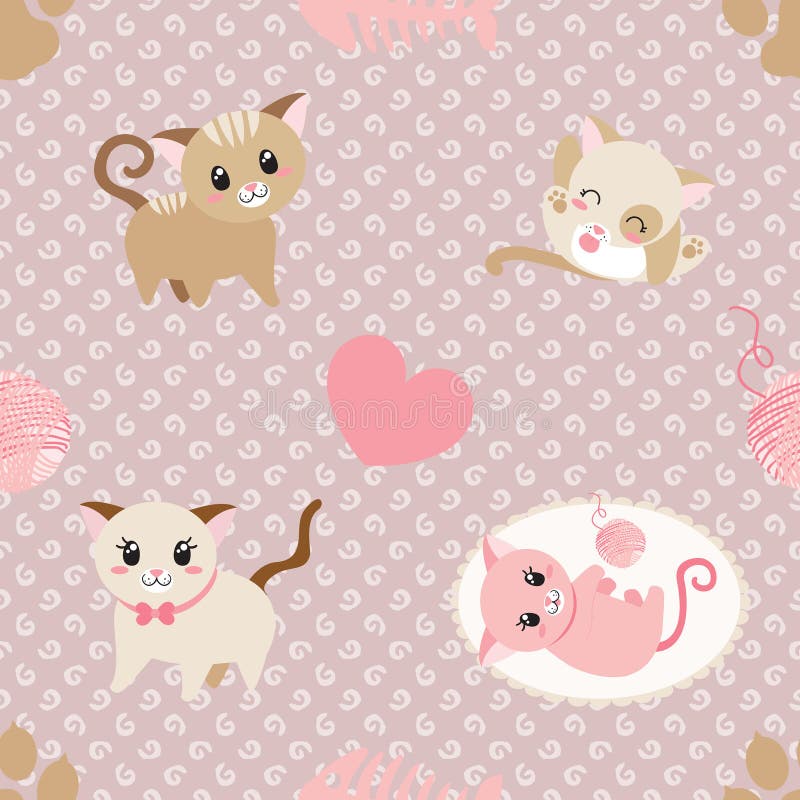 Seamless Repeating Pattern with Adorable Cute Cats Stock Illustration ...