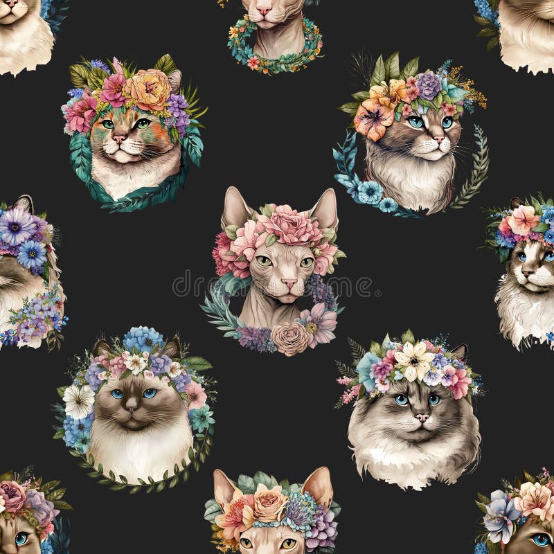 Seamless Repeating Pattern with Adorable Cute Cats Stock Illustration ...