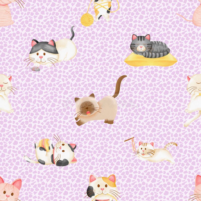 Seamless Repeating Pattern with Adorable Cute Cats Stock Image - Image ...