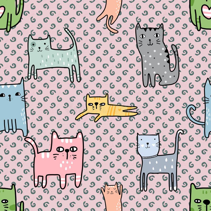 Seamless Repeating Pattern with Adorable Cute Cats Stock Illustration ...