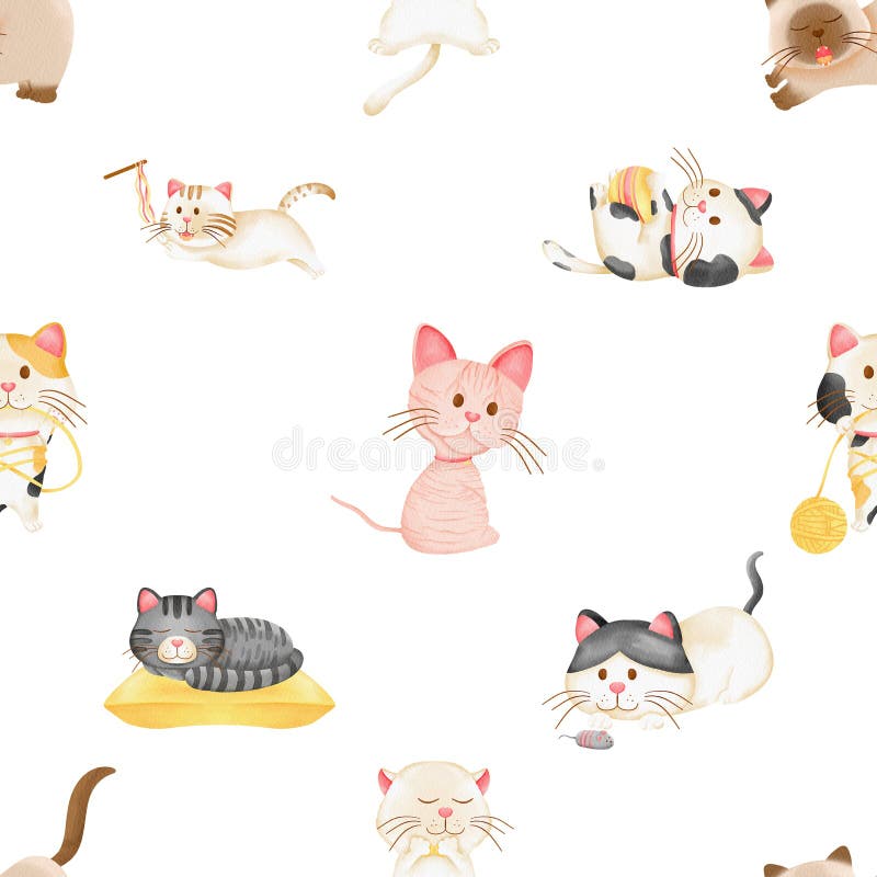 Seamless Repeating Pattern with Adorable Cute Cats Stock Illustration ...