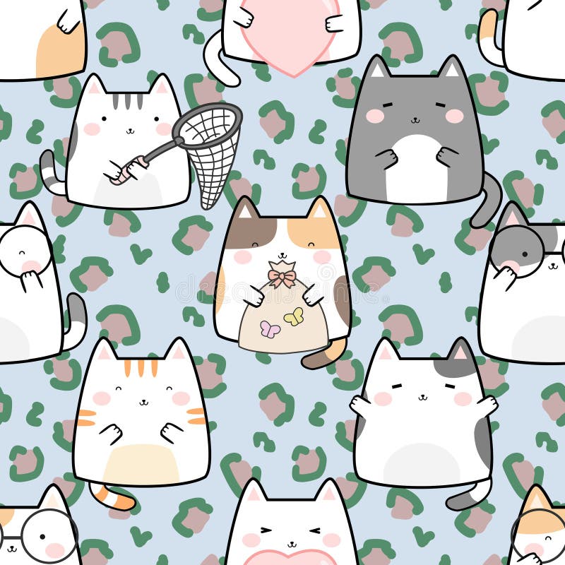 Seamless Repeating Pattern with Adorable Cute Cats Stock Illustration ...