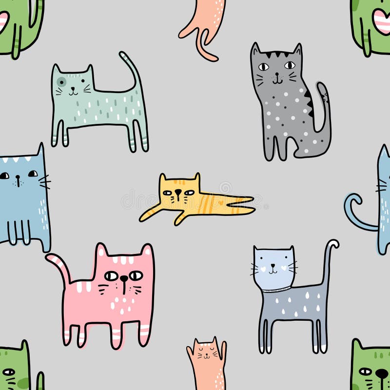 Seamless Repeating Pattern with Adorable Cute Cats Stock Illustration ...