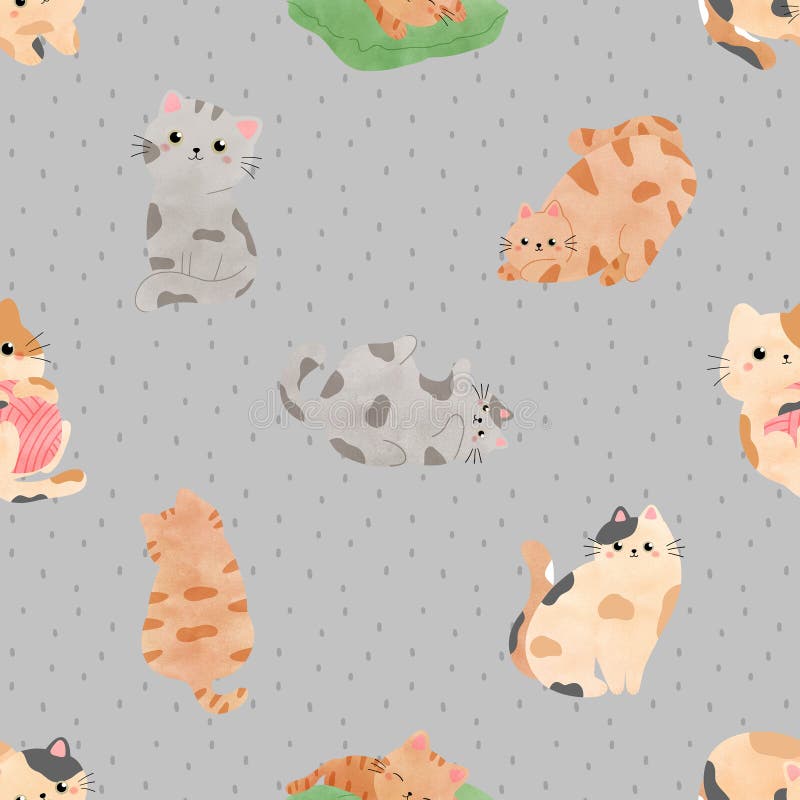 Seamless Repeating Pattern with Adorable Cute Cats Stock Illustration ...