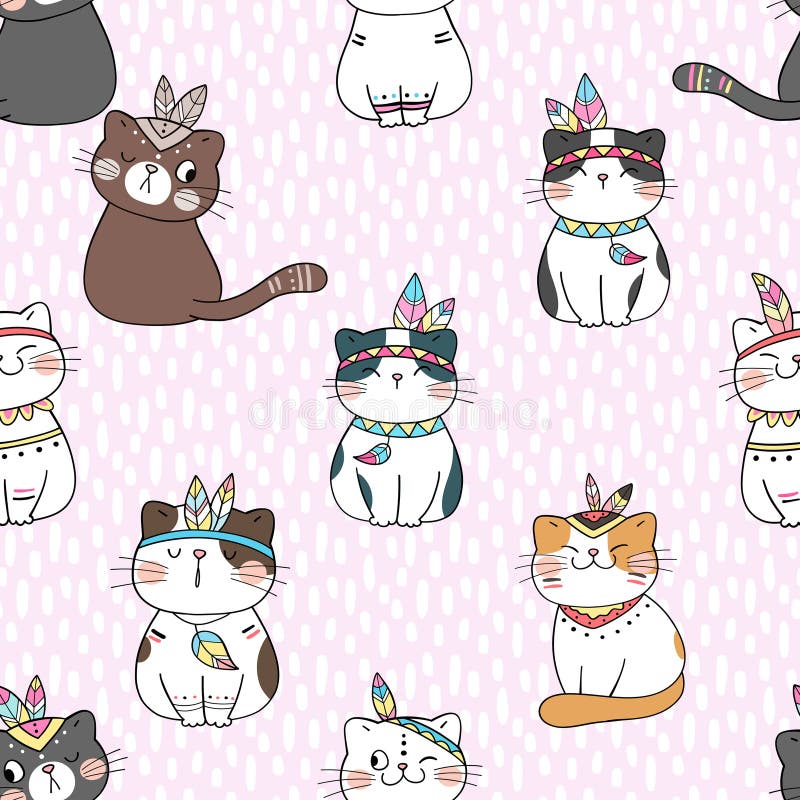 Seamless Repeating Pattern with Adorable Cute Cats Stock Illustration ...