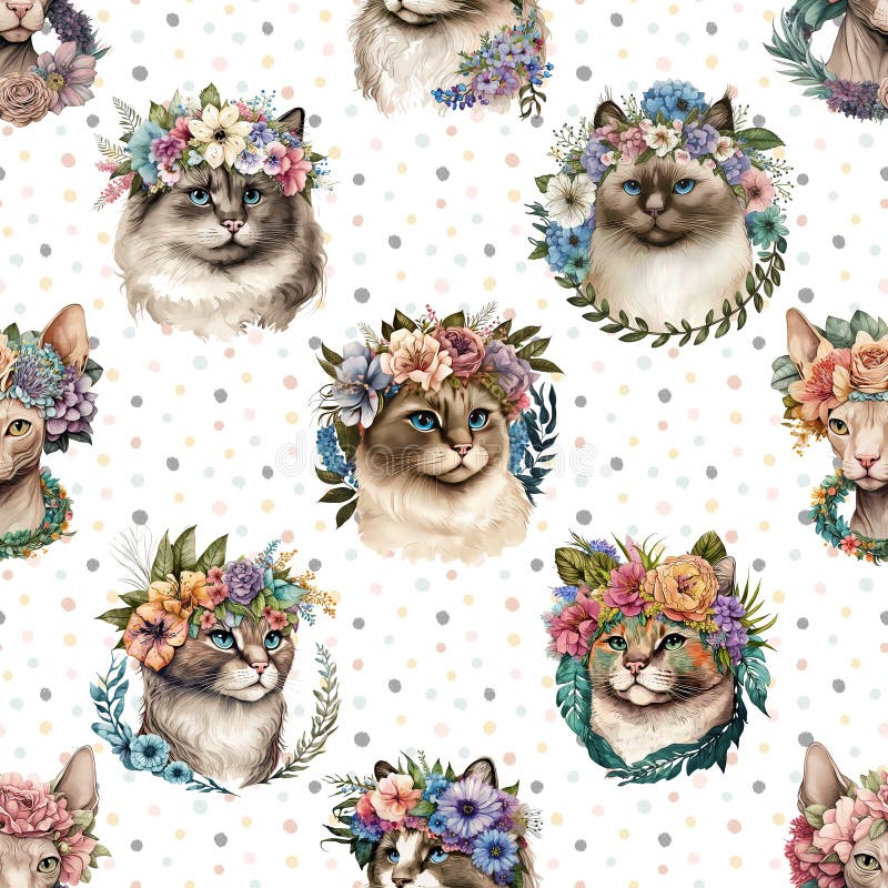 Seamless Repeating Pattern with Adorable Cute Cats Stock Illustration ...