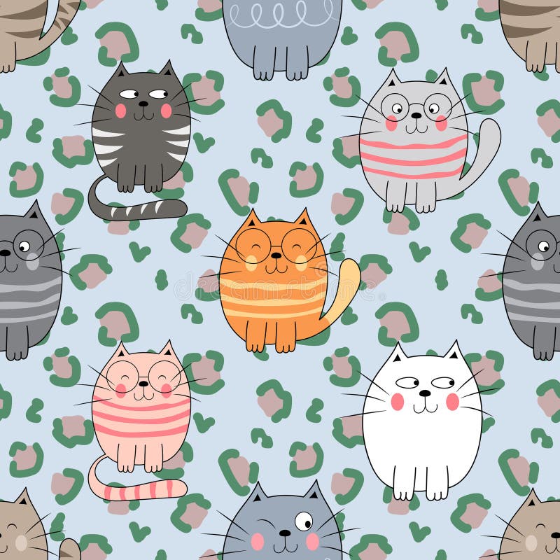 Seamless Repeating Pattern with Adorable Cute Cats Stock Illustration ...