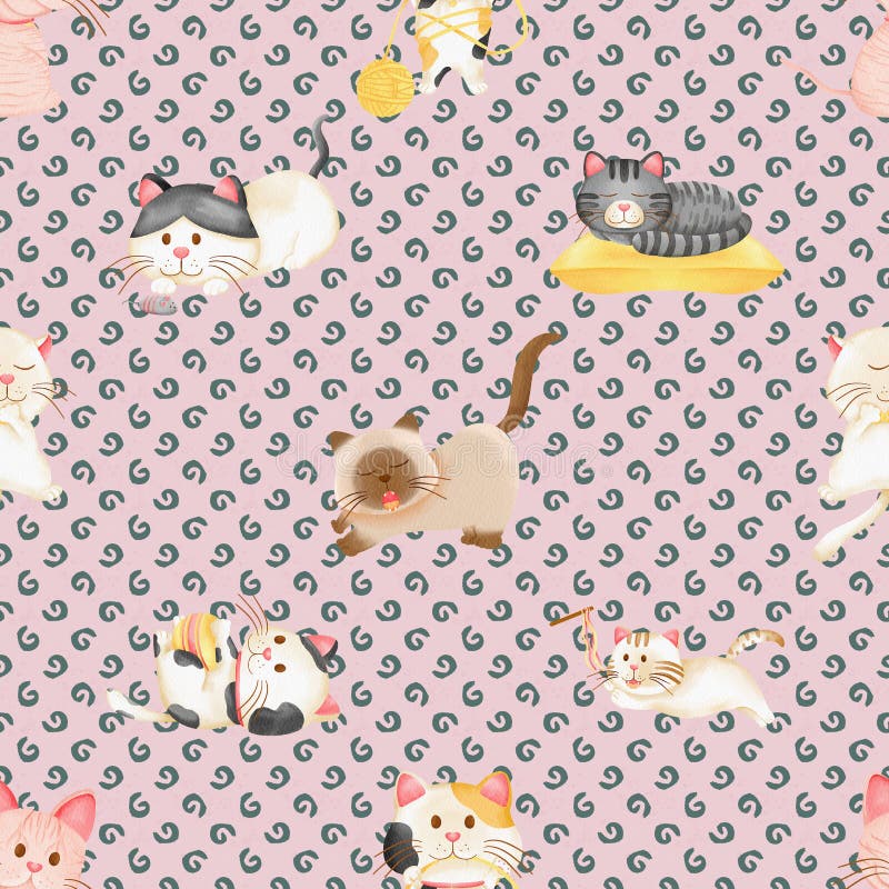 Seamless Repeating Pattern with Adorable Cute Cats Stock Illustration ...
