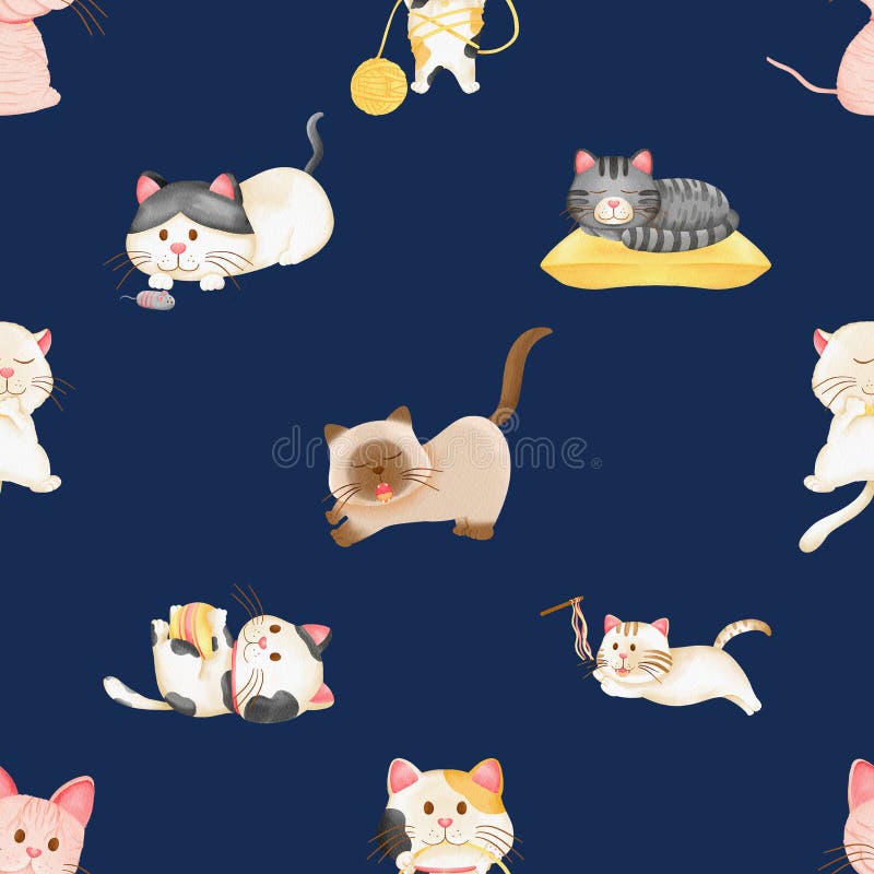 Seamless Repeating Pattern with Adorable Cute Cats Stock Illustration ...