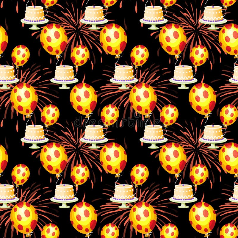 Seamless Repeating Pattern with Balls, Cake and Firework Stock Vector ...