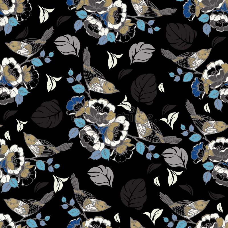 Birds Flowers Background Repeating Pattern Stock Illustrations – 879 ...