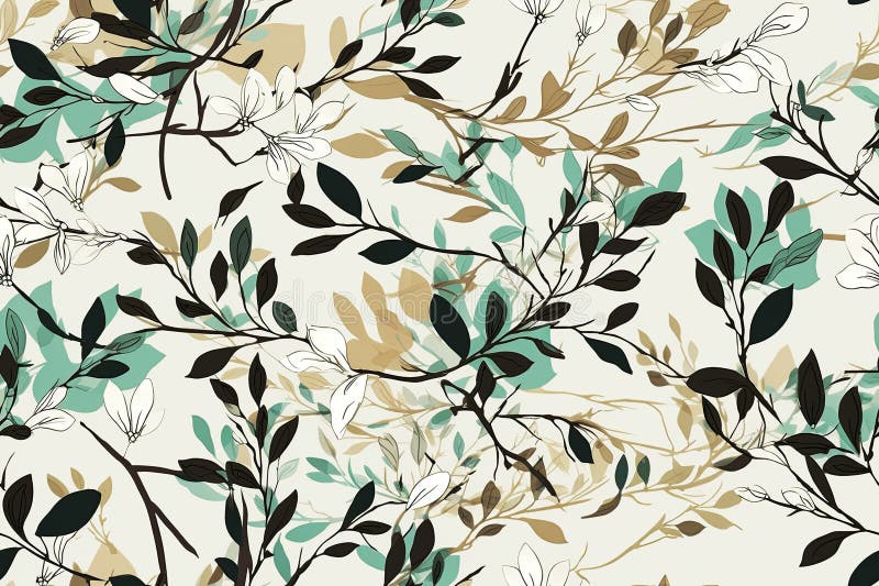 Seamless Repeating Pattern of Branches and Leaves on a Light Background ...
