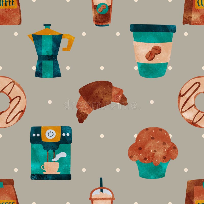 Seamless Repeating Pattern for Coffee Lovers Stock Illustration ...