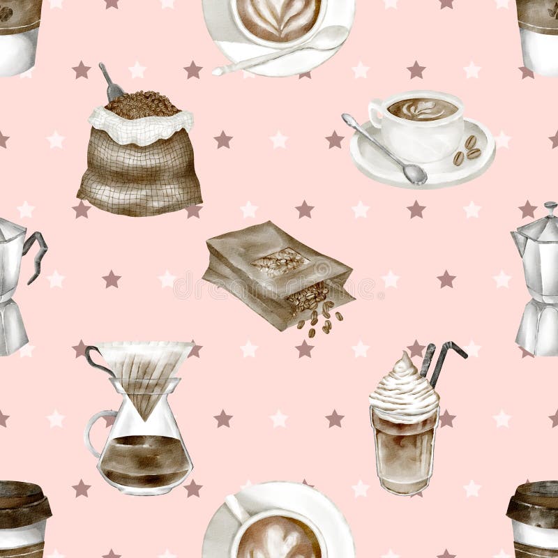 Seamless Repeating Pattern for Coffee Lovers Stock Illustration ...
