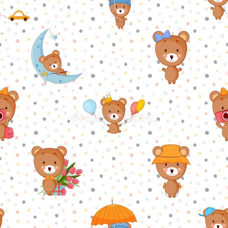 Seamless Repeating Pattern with Cute Bears Stock Illustration ...