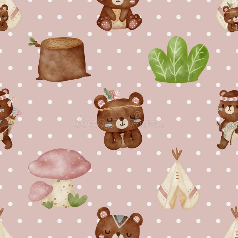 Seamless Repeating Pattern with Cute Bears Stock Illustration ...