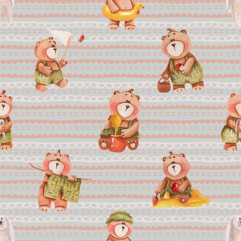 Seamless Repeating Pattern with Cute Bears Stock Illustration ...
