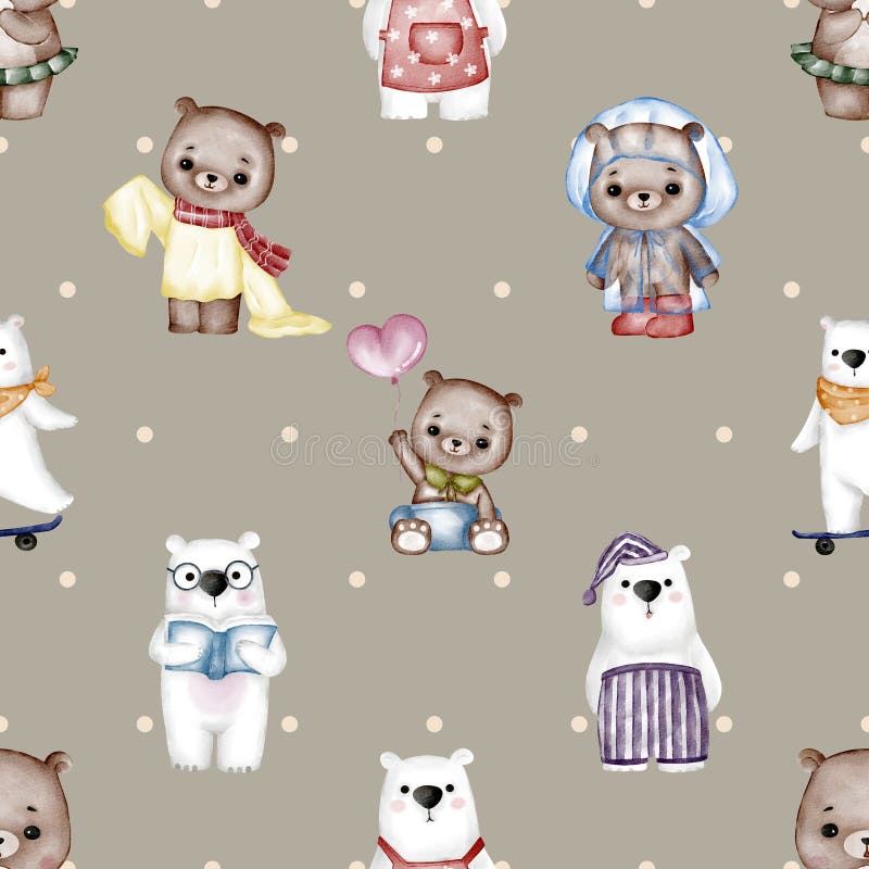 Seamless Repeating Pattern with Cute Bears Stock Illustration ...