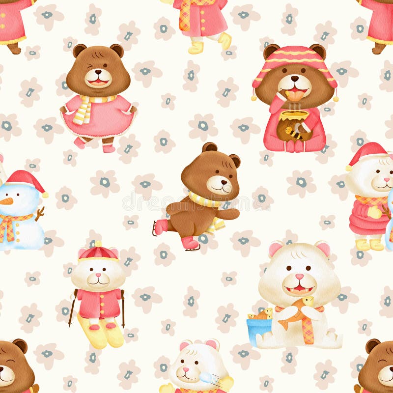 Seamless Repeating Pattern with Cute Bears Stock Illustration ...