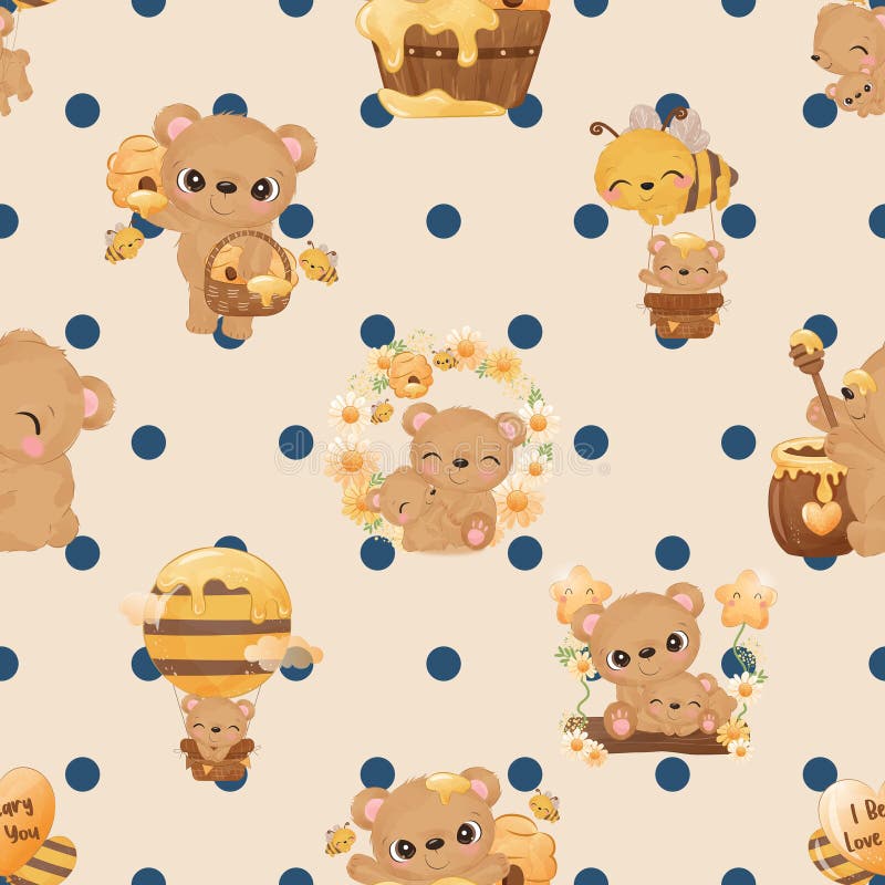 Seamless Repeating Pattern with Cute Bears Stock Illustration ...
