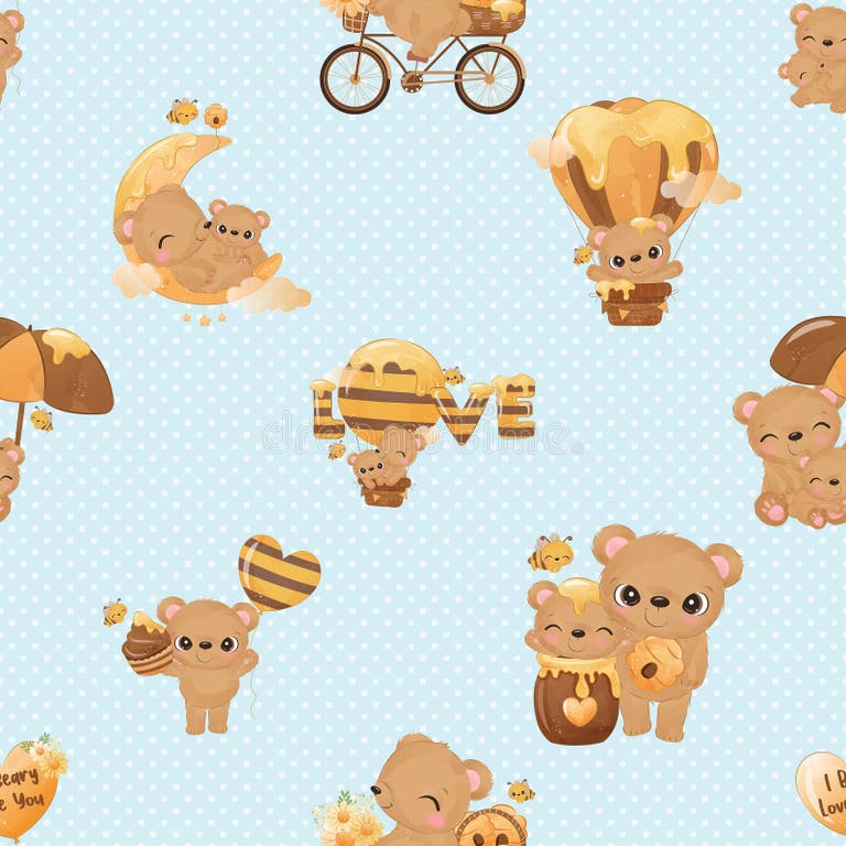 Seamless Repeating Pattern with Cute Bears Stock Illustration ...