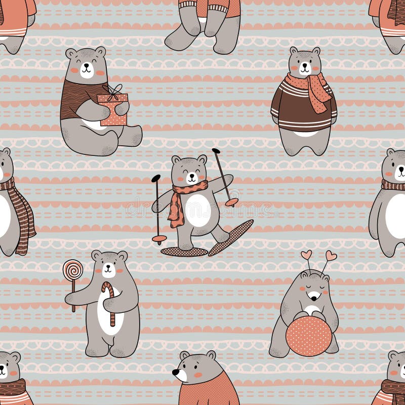 Seamless Repeating Pattern with Cute Bears Stock Illustration ...