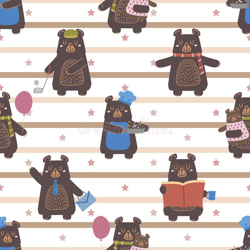 Seamless Repeating Pattern with Cute Bears Stock Illustration ...
