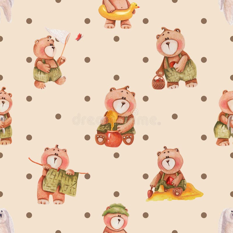 Seamless Repeating Pattern with Cute Bears Stock Illustration ...