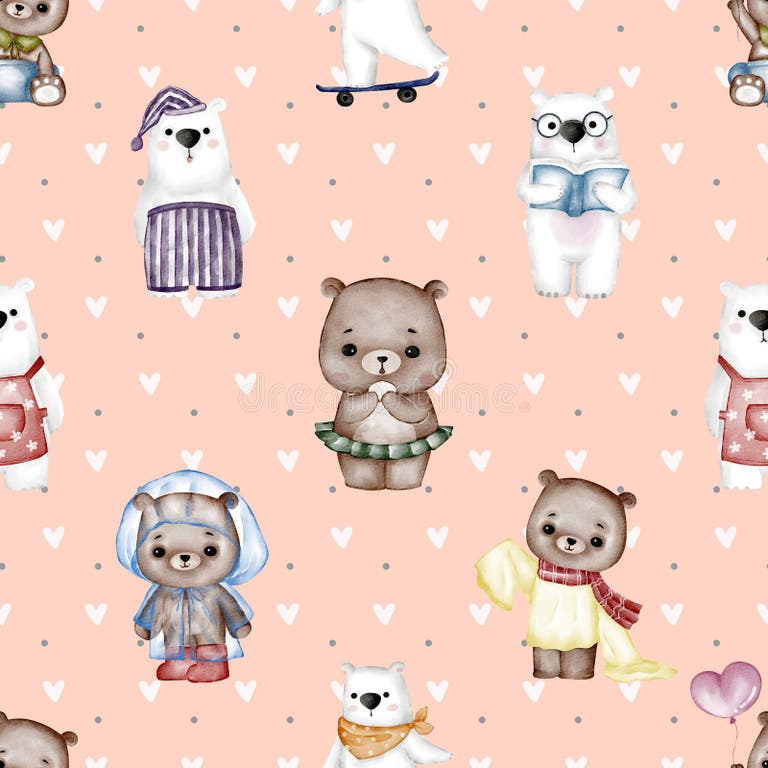 Seamless Repeating Pattern with Cute Bears Stock Illustration ...