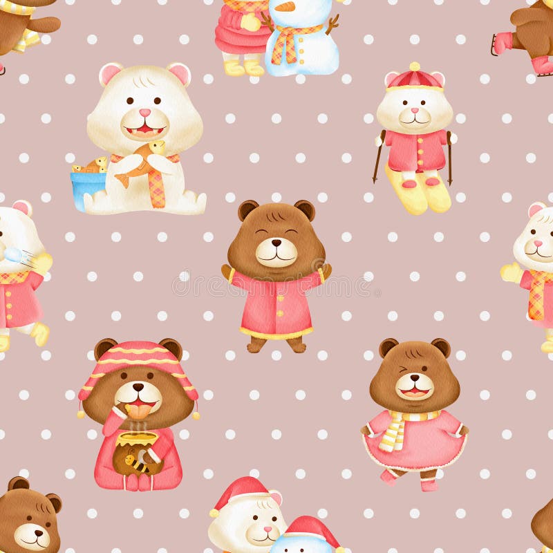 Seamless Repeating Pattern with Cute Bears Stock Image - Image of ...