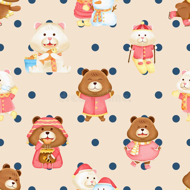 Seamless Repeating Pattern with Cute Bears Stock Illustration ...