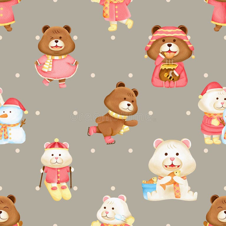 Seamless Repeating Pattern with Cute Bears Stock Illustration ...