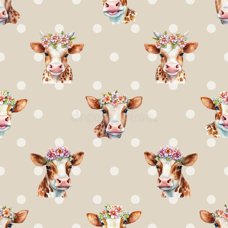 Seamless Repeating Pattern with Cute Cows Stock Illustration ...