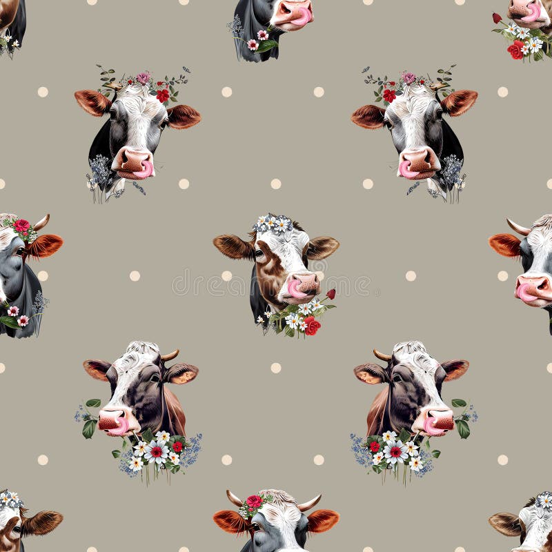 Seamless Repeating Pattern with Cute Cows Stock Illustration ...