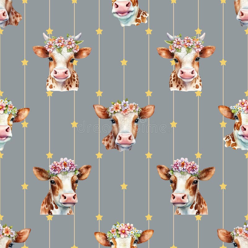 Seamless Repeating Pattern with Cute Cows Stock Illustration ...
