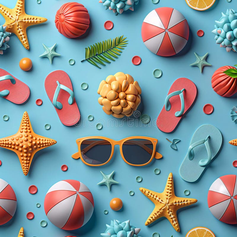 Seamless Pattern with Flip-flops and Beach Balls. Stock Illustration ...