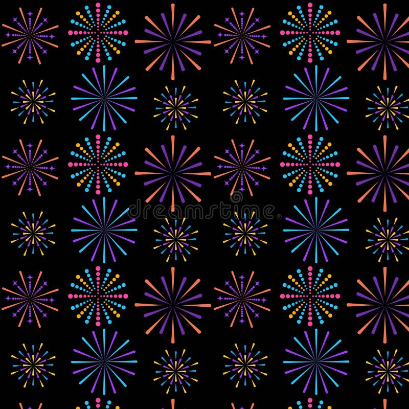 Seamless Repeating Pattern of Fireworks on Black Background. Stock Illustration - Illustration ...
