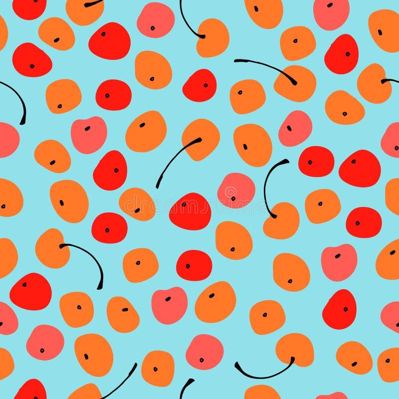 Seamless Repeating Pattern with Hand Drawn Cherries on Light-blue ...