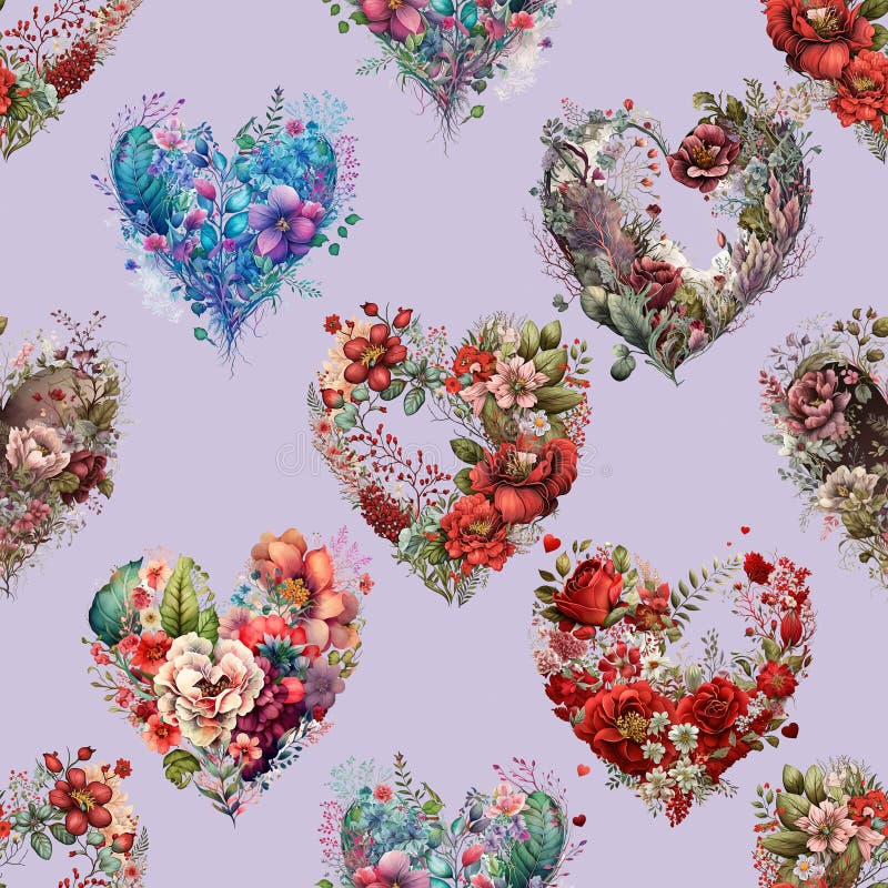 Seamless Repeating Pattern with Lovely and Cute Romantic Hearts Stock ...